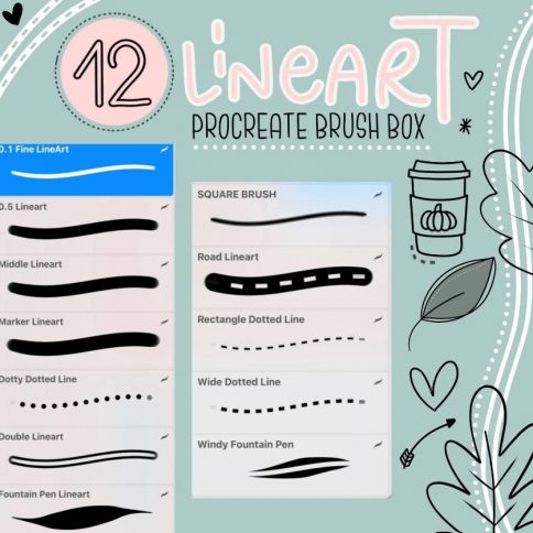 12 Lineart Procreate Brushes, Inking Brush Set - MariaPalito Studio