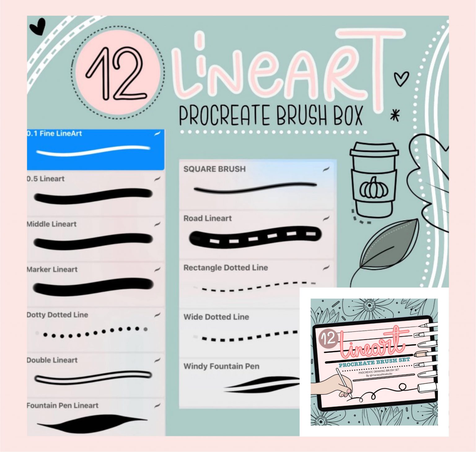 20 Inking Procreate Brushes for Lineart Drawing - MariaPalito Studio