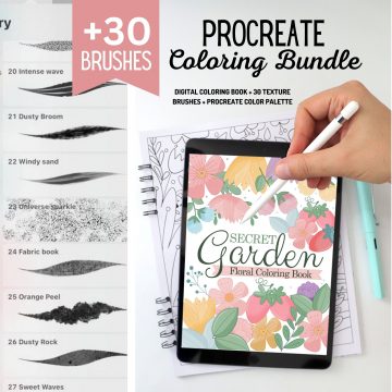 Floral Coloring Procreate Bundle: Coloring Book + 30 Procreate Brushes ...