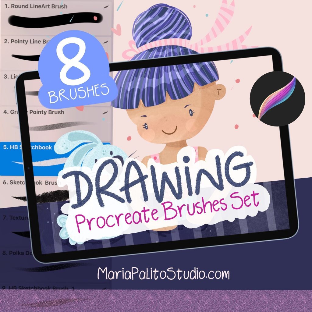 8 Drawing Procreate Brushes For Digital Illustration – MariaPalito Studio