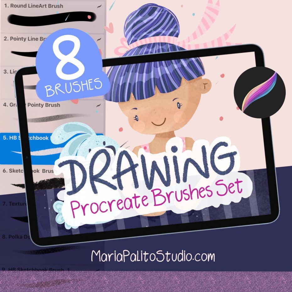 8 Drawing Procreate Brushes For Digital Illustration - MariaPalito Studio