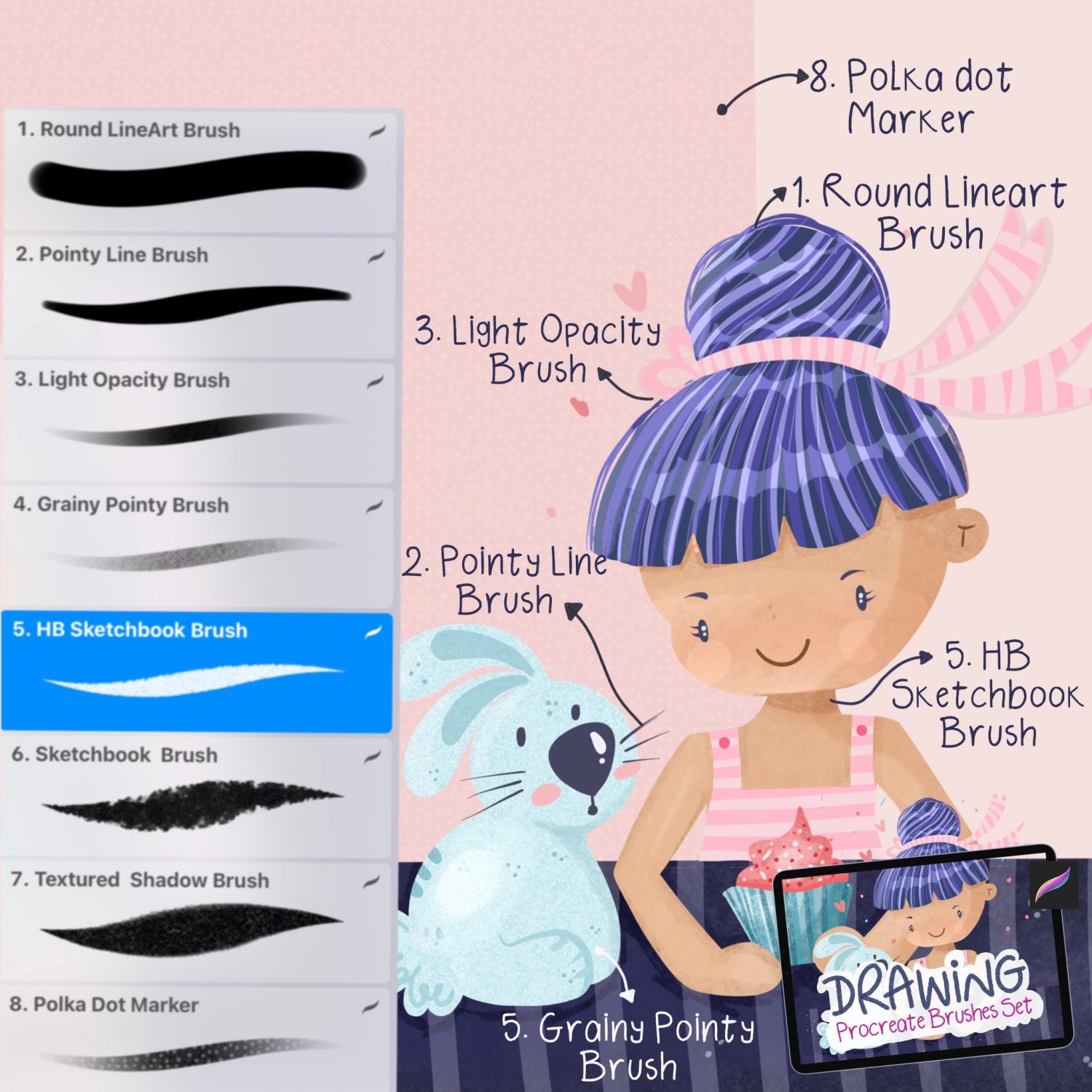8 Drawing Procreate Brushes For Digital Illustration - MariaPalito Studio