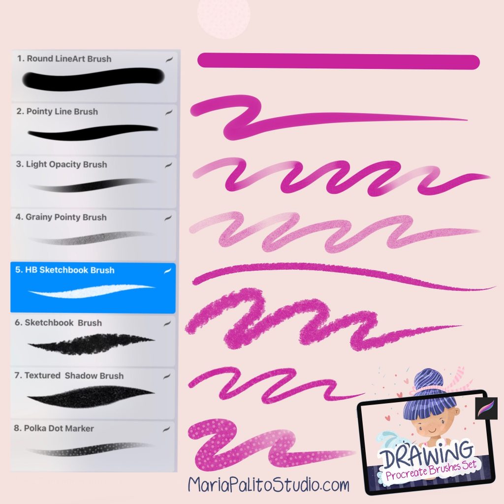 8 Drawing Procreate Brushes For Digital Illustration - MariaPalito Studio