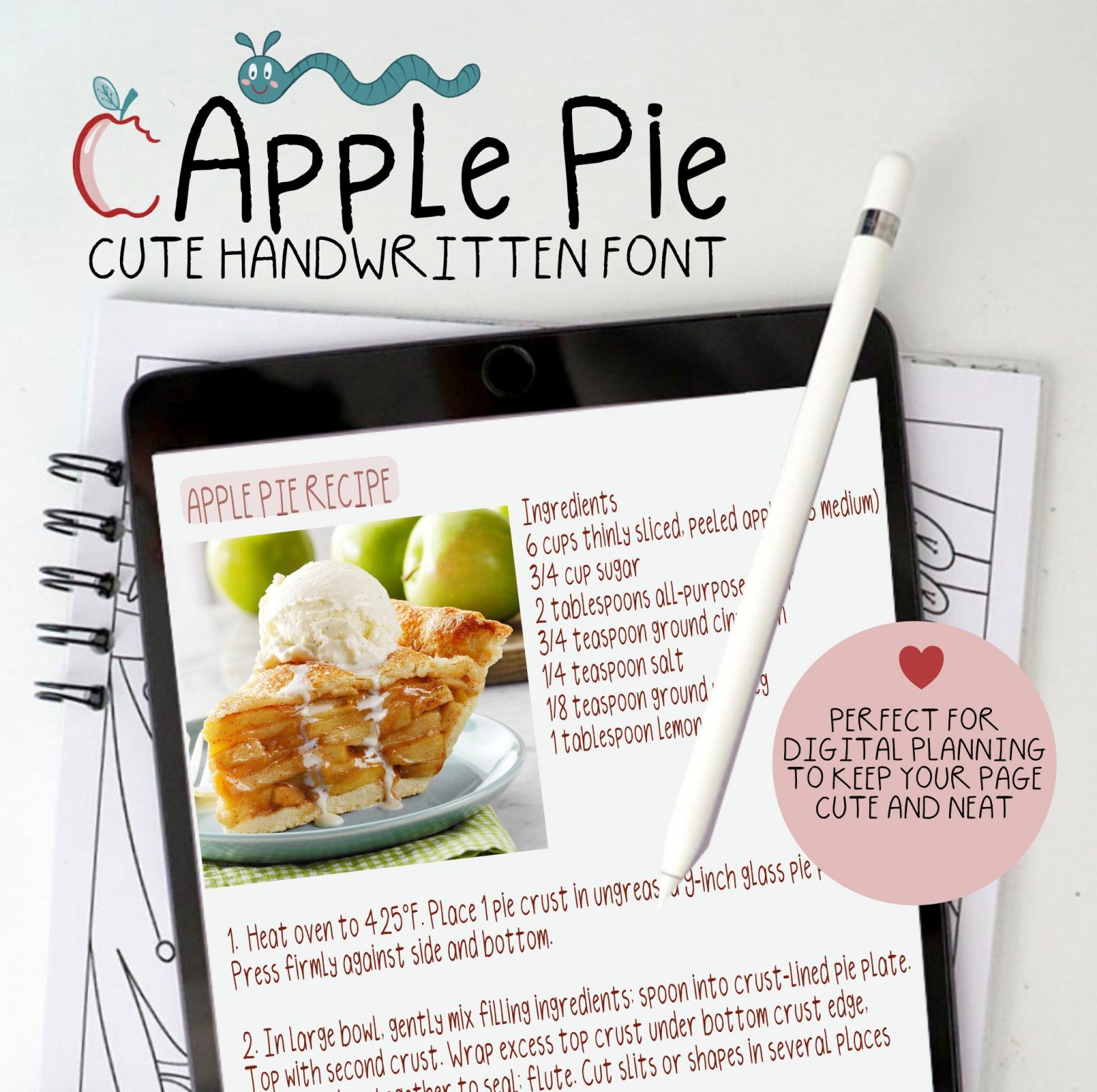 Apple Pie Handwritten Font for Digital Notetaking - MariaPalito Studio