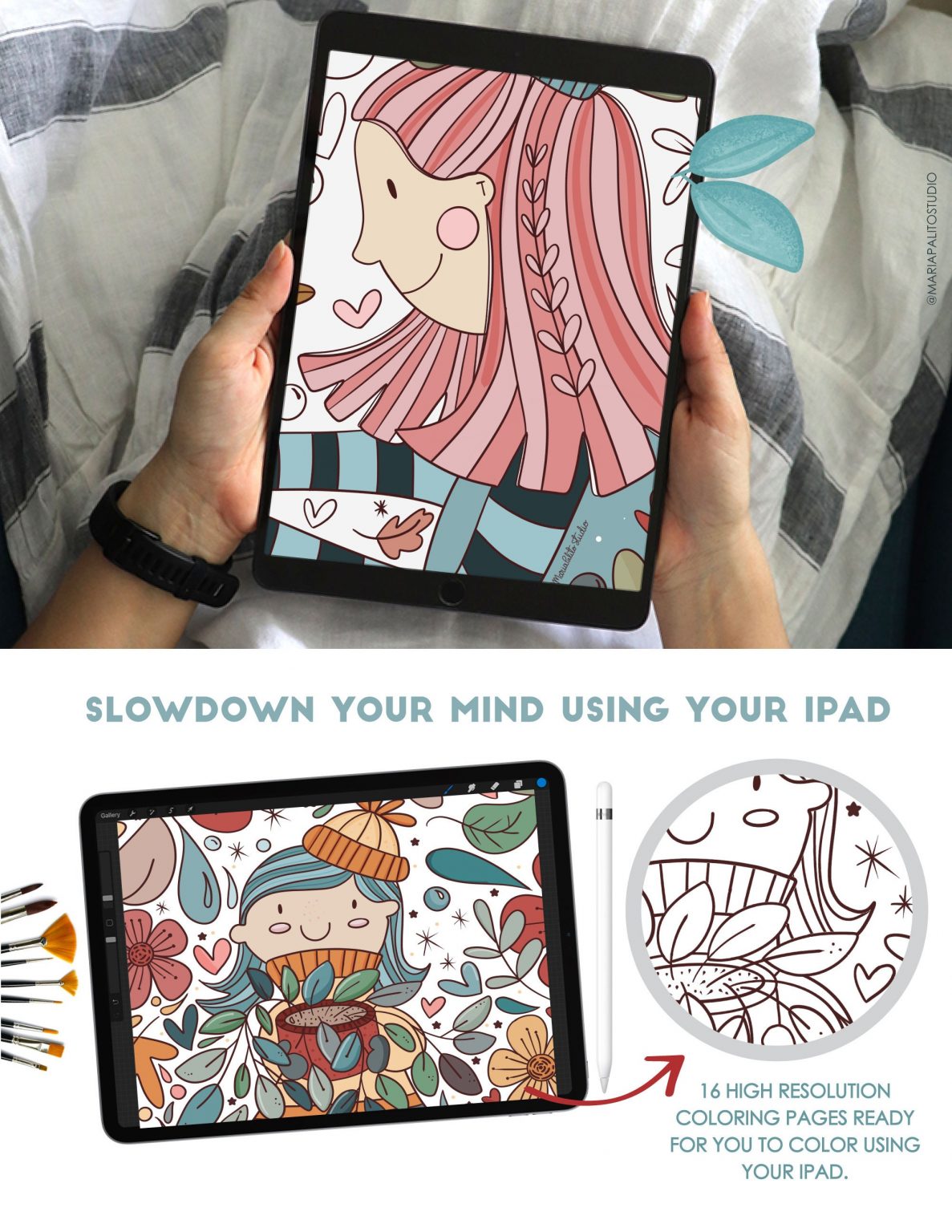 Procreate Coloring Book Bundle 32 Digital Coloring Pages – MariaPalito ...