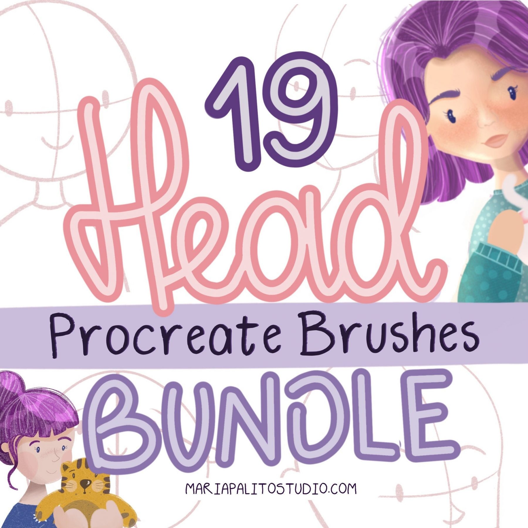 19 Procreate Head Bundle, Character Design Brush Set - MariaPalito Studio