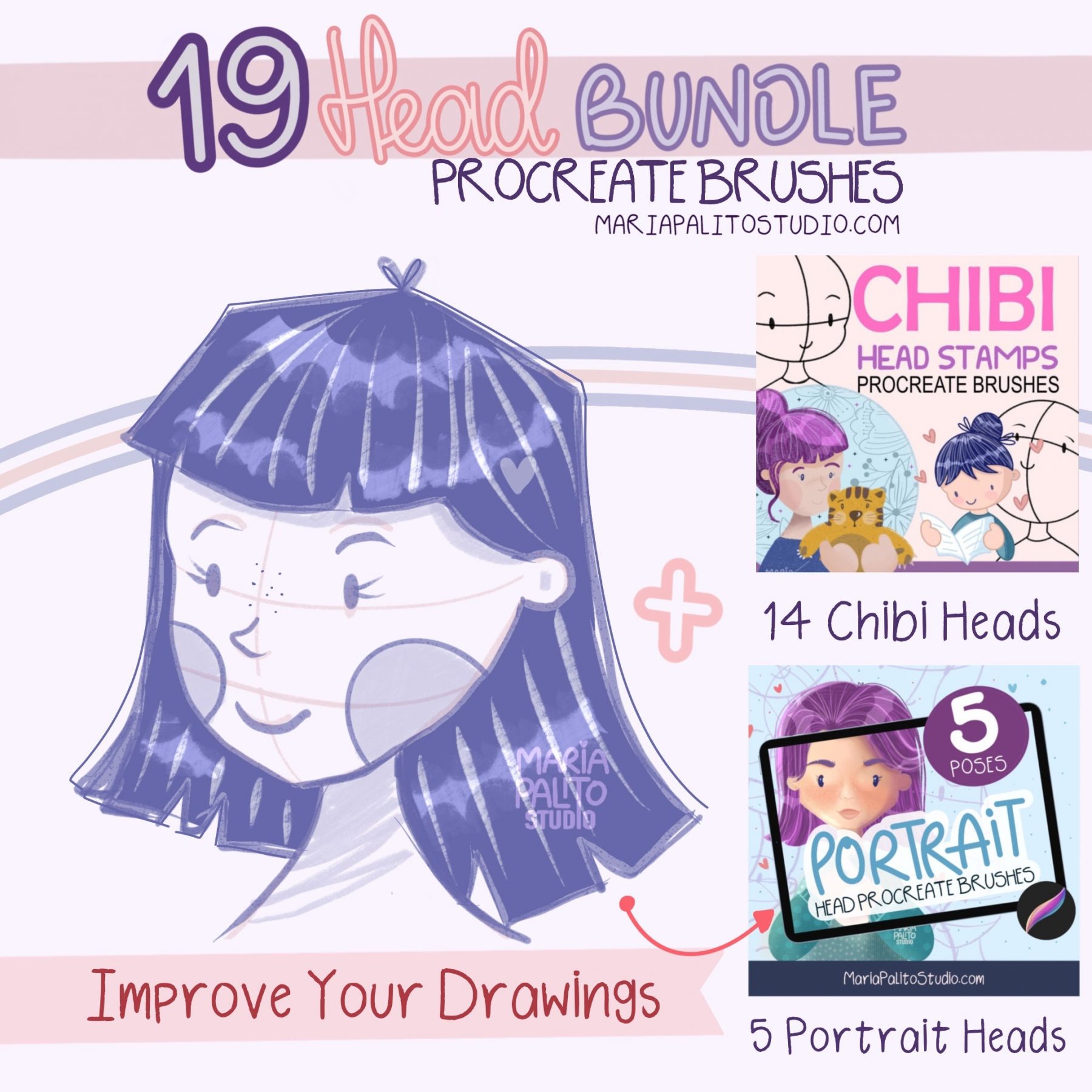 19 Procreate Head Bundle, Character Design Brush Set – MariaPalito Studio