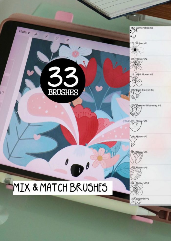 33 Procreate Flower and Leaves Stamp Brush Set M009 – MariaPalito Studio