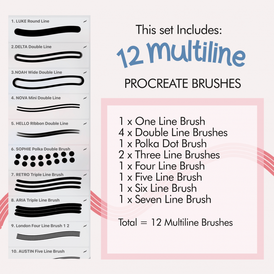 20 Lineart + Multiline Procreate Brushes - MariaPalito Studio