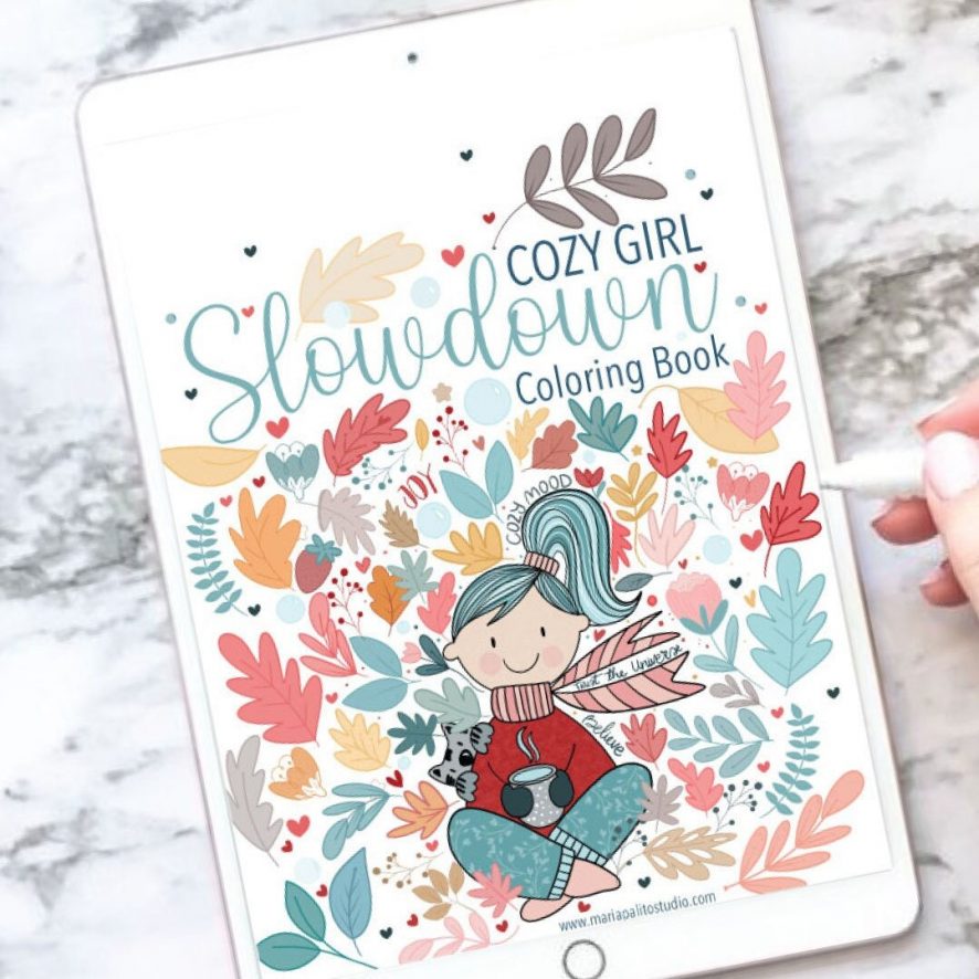 Cozy Girl Digital Coloring Book, 16 Coloring Pages – MariaPalito Studio
