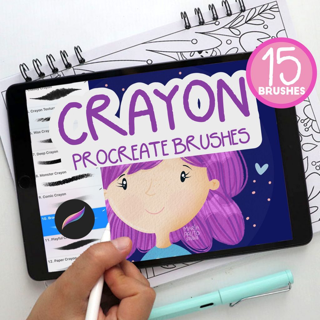15 Procreate CRAYON BRUSHES, Texture Drawing Brushes M065 – MariaPalito ...