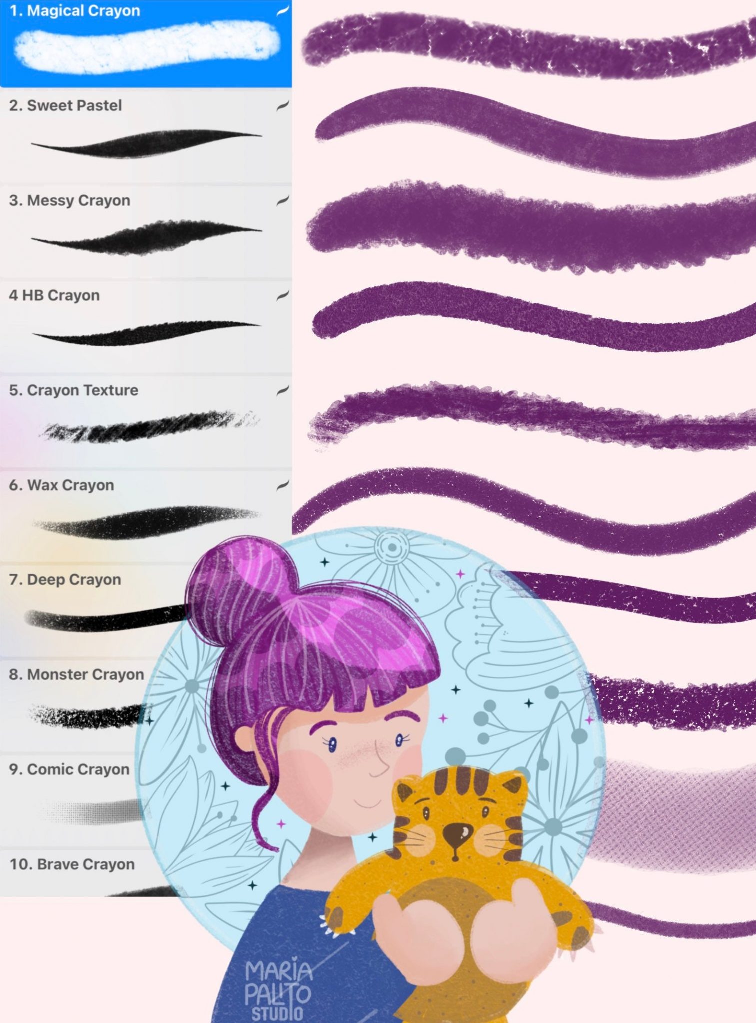 15 Procreate CRAYON BRUSHES, Texture Drawing Brushes – MariaPalito Studio