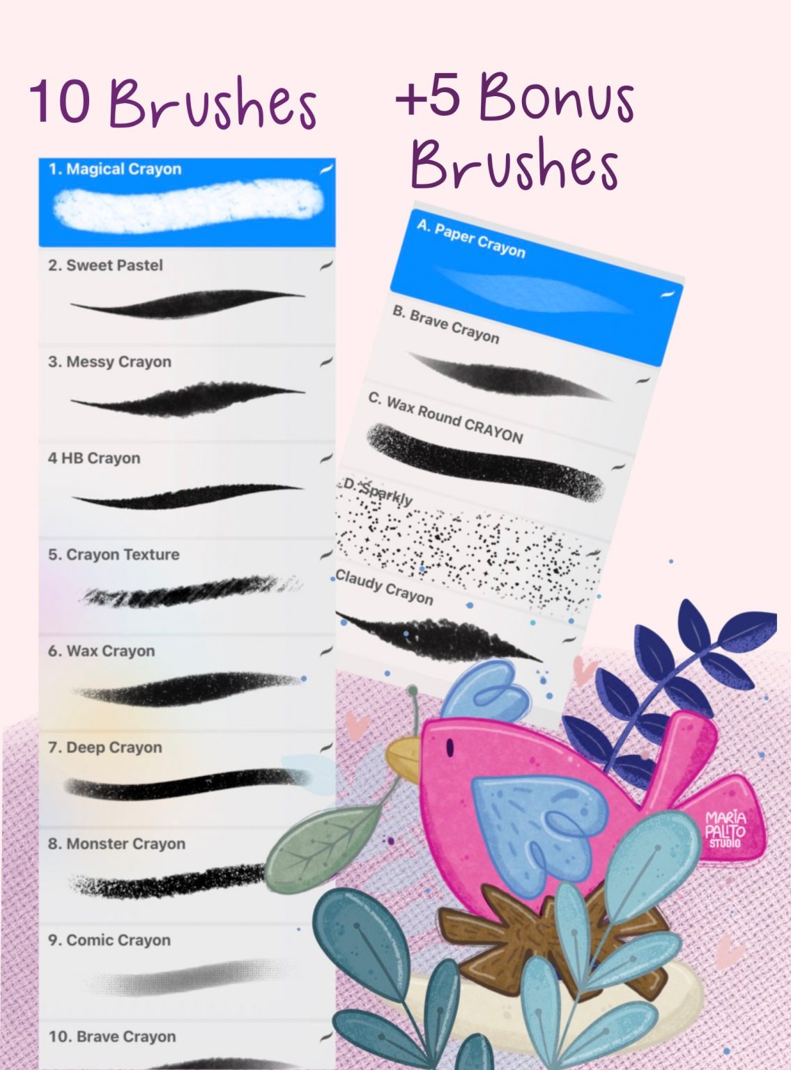 15 Procreate CRAYON BRUSHES, Texture Drawing Brushes – MariaPalito Studio