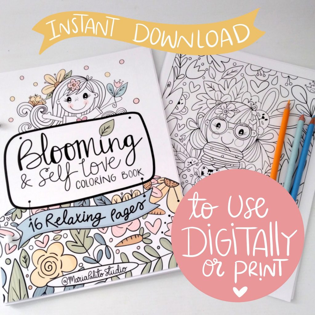 Blooming & Self-Love Coloring Book, 16 Coloring Pages M001-1 ...