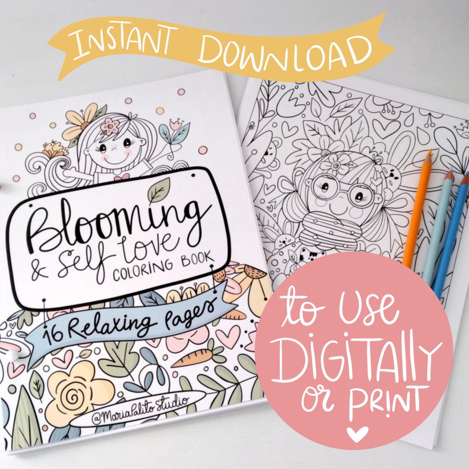 Printable Self-Love Coloring Book, 16 Coloring Pages – MariaPalito Studio