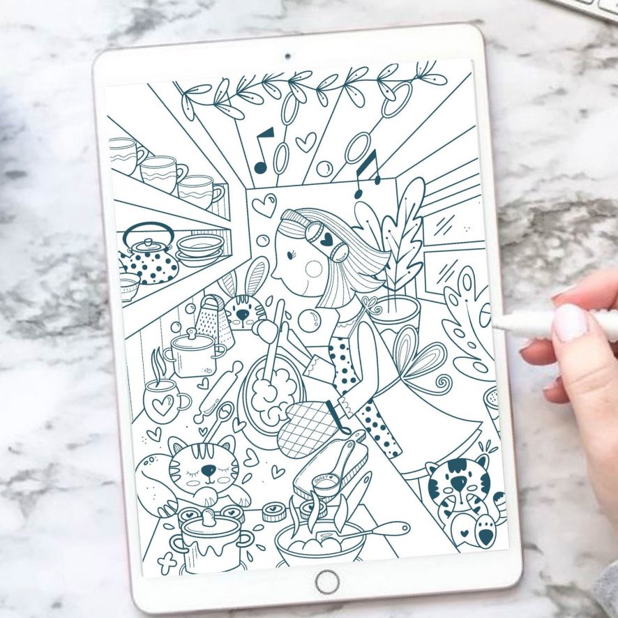 “BLOOMING” Procreate Digital Coloring Book, 16 Relaxing Pages M001 ...