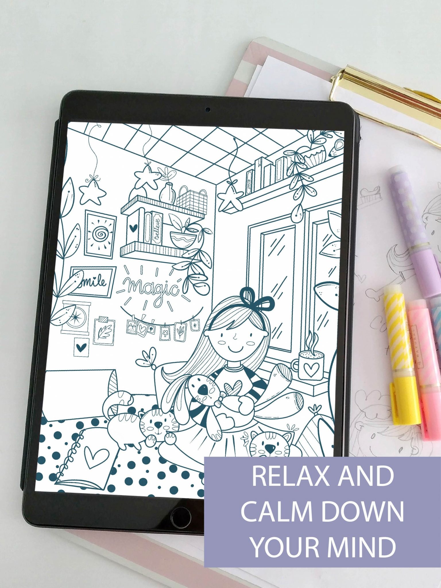Slowliving Digital Coloring Book, 16 Procreate Coloring Pages M040 ...