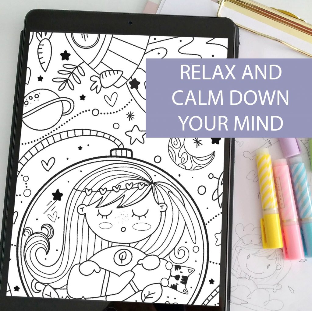 SPACE Digital Coloring Book, Anxiety Relief - MariaPalito Studio