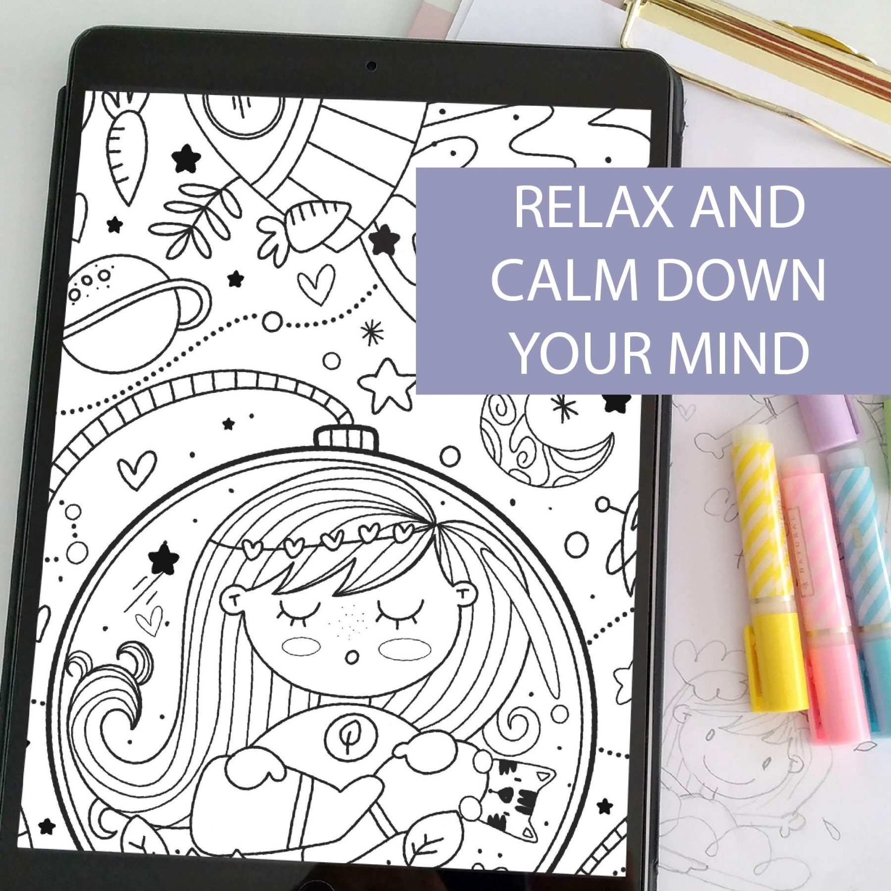 SPACE Digital Coloring Book, Anxiety Relief M004 – MariaPalito Studio
