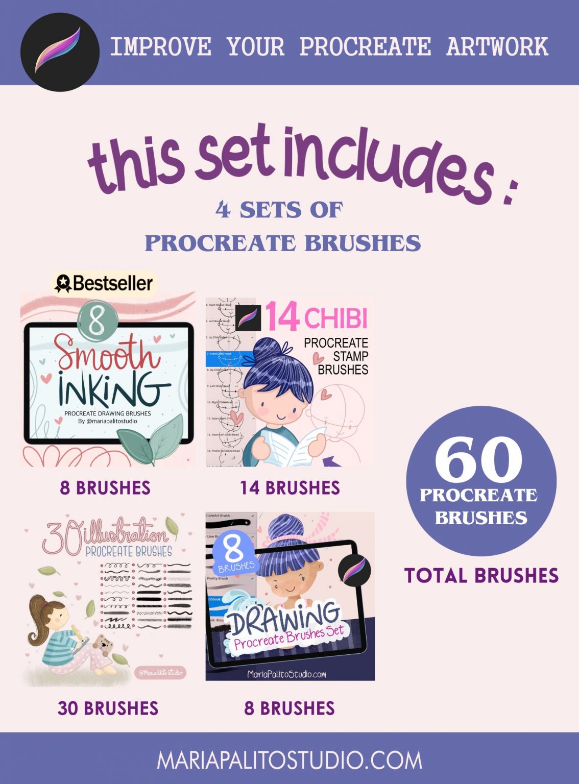60 Drawing PROCREATE BRUSHES – MariaPalito Studio