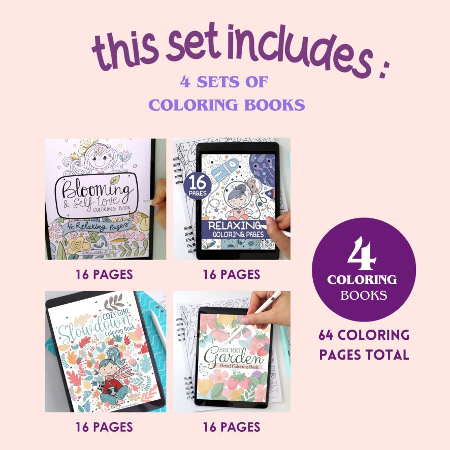 Digital Coloring Book,16 Relaxing Coloring Pages M001 - MariaPalito Studio