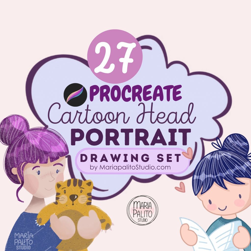 27 Procreate Cartoon Head Drawing Set M024 – MariaPalito Studio