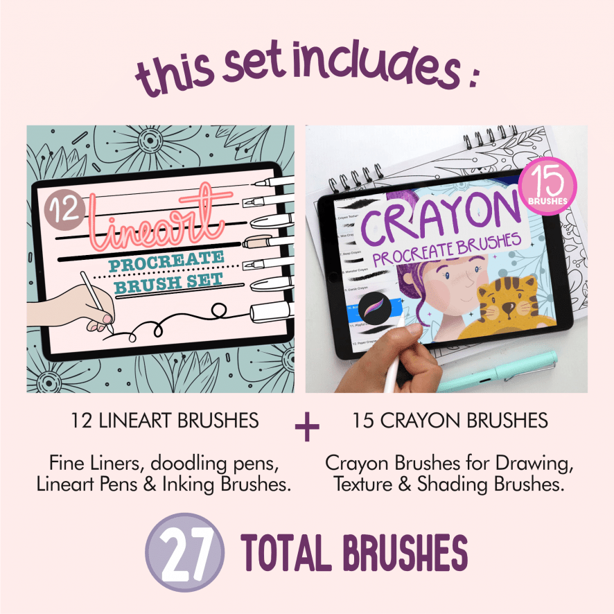 27 CRAYON + LINEART Procreate Brushes Bundle for Drawing – MariaPalito Studio