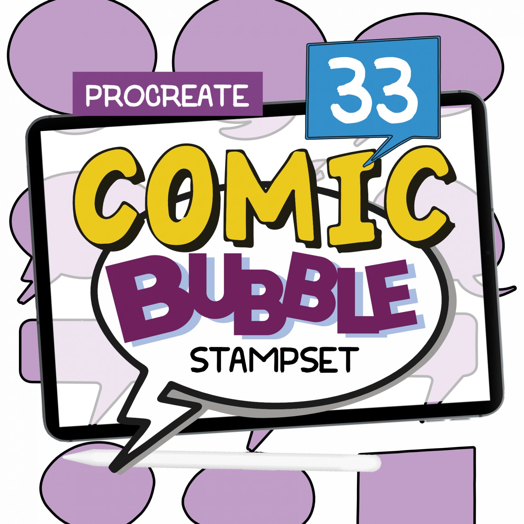 33 COMIC BUBBLES Procreate Brush Stampset - MariaPalito Studio