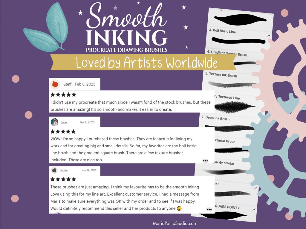 15 INKING Procreate Brushes Set Smooth Inking M042 – MariaPalito Studio