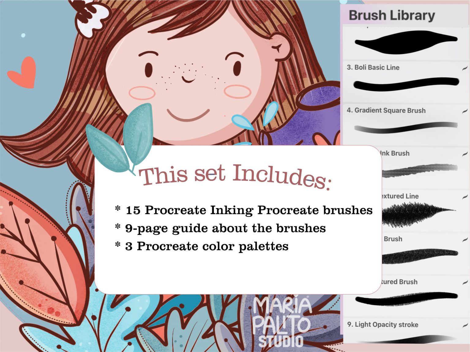 15 INKING Procreate Brushes Set Smooth Inking M042 - MariaPalito Studio