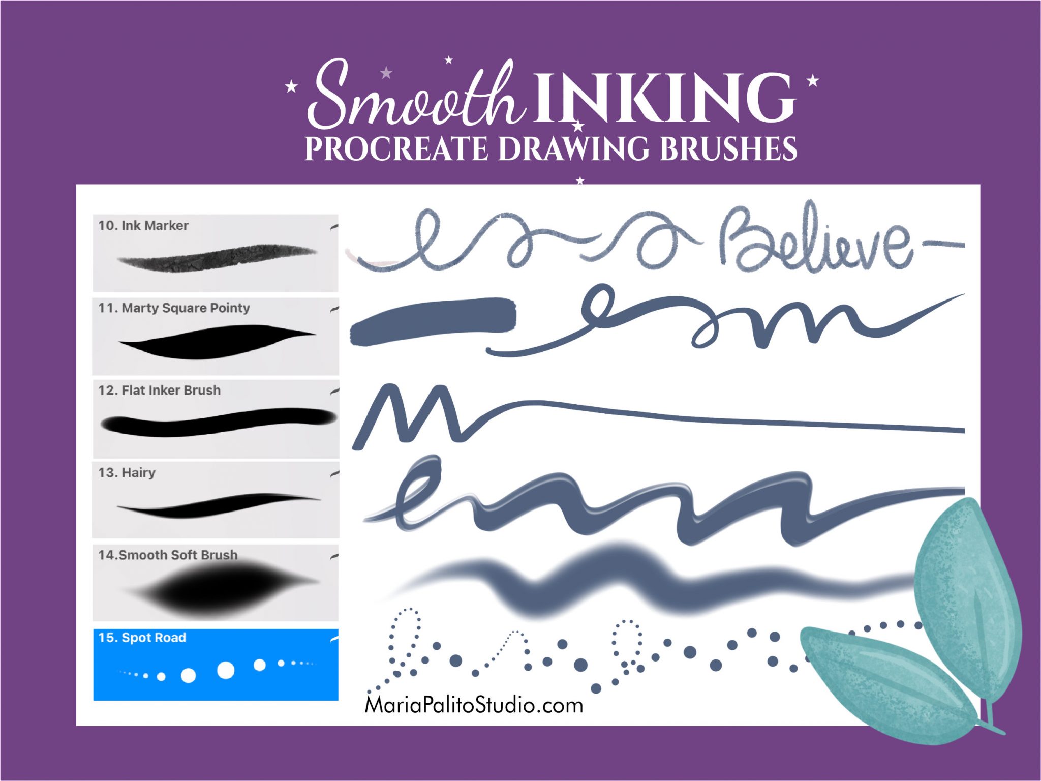 15 INKING Procreate Brushes Set Smooth Inking M042 – MariaPalito Studio