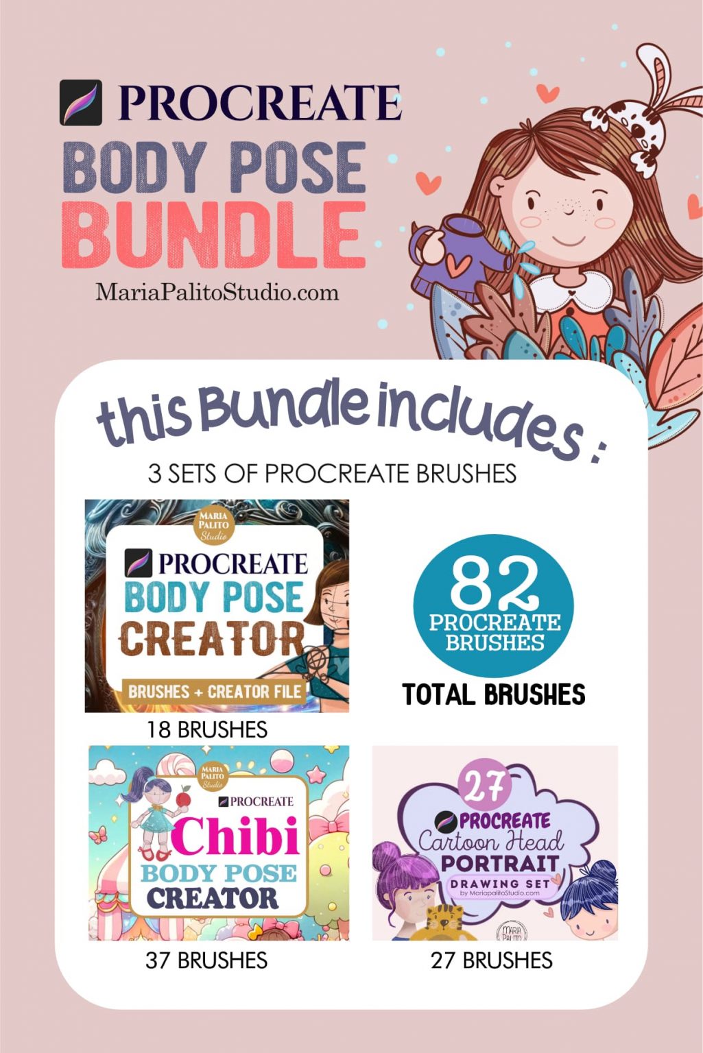 Body Pose PROCREATE Bundle Drawing Set M086 - MariaPalito Studio