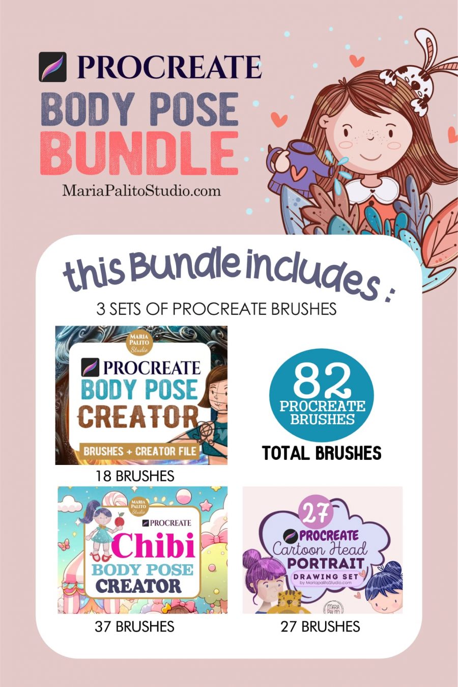Body Pose PROCREATE Bundle Drawing Set M086 – MariaPalito Studio