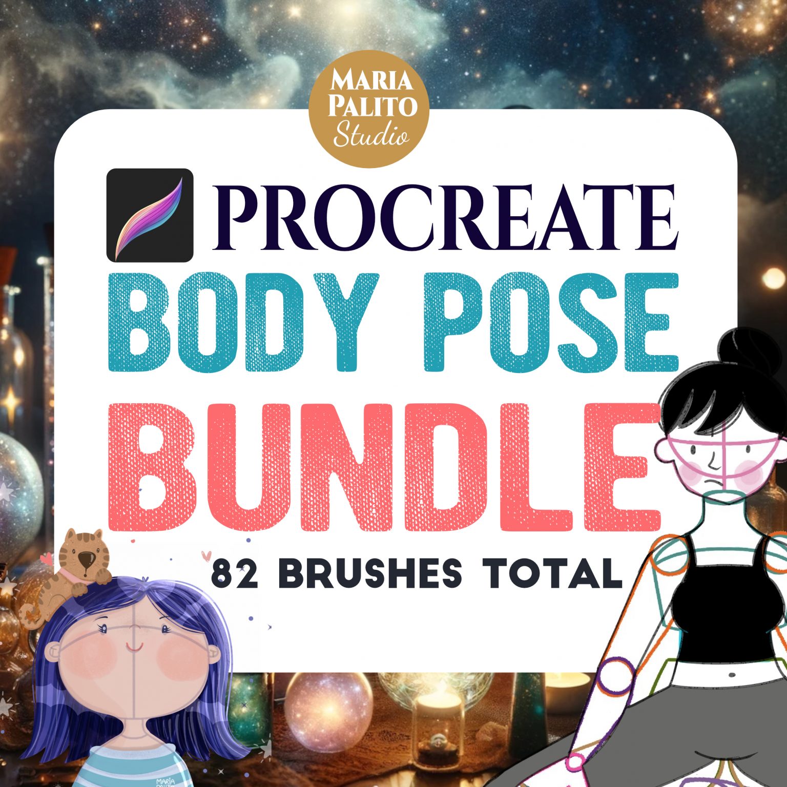 Body Pose PROCREATE Bundle Drawing Set M086 – MariaPalito Studio