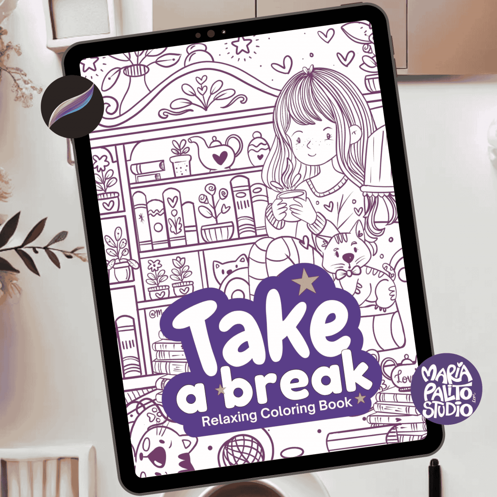 PROCREATE Coloring Book “Take a Break” Hand-Drawn Coloring Pages ...